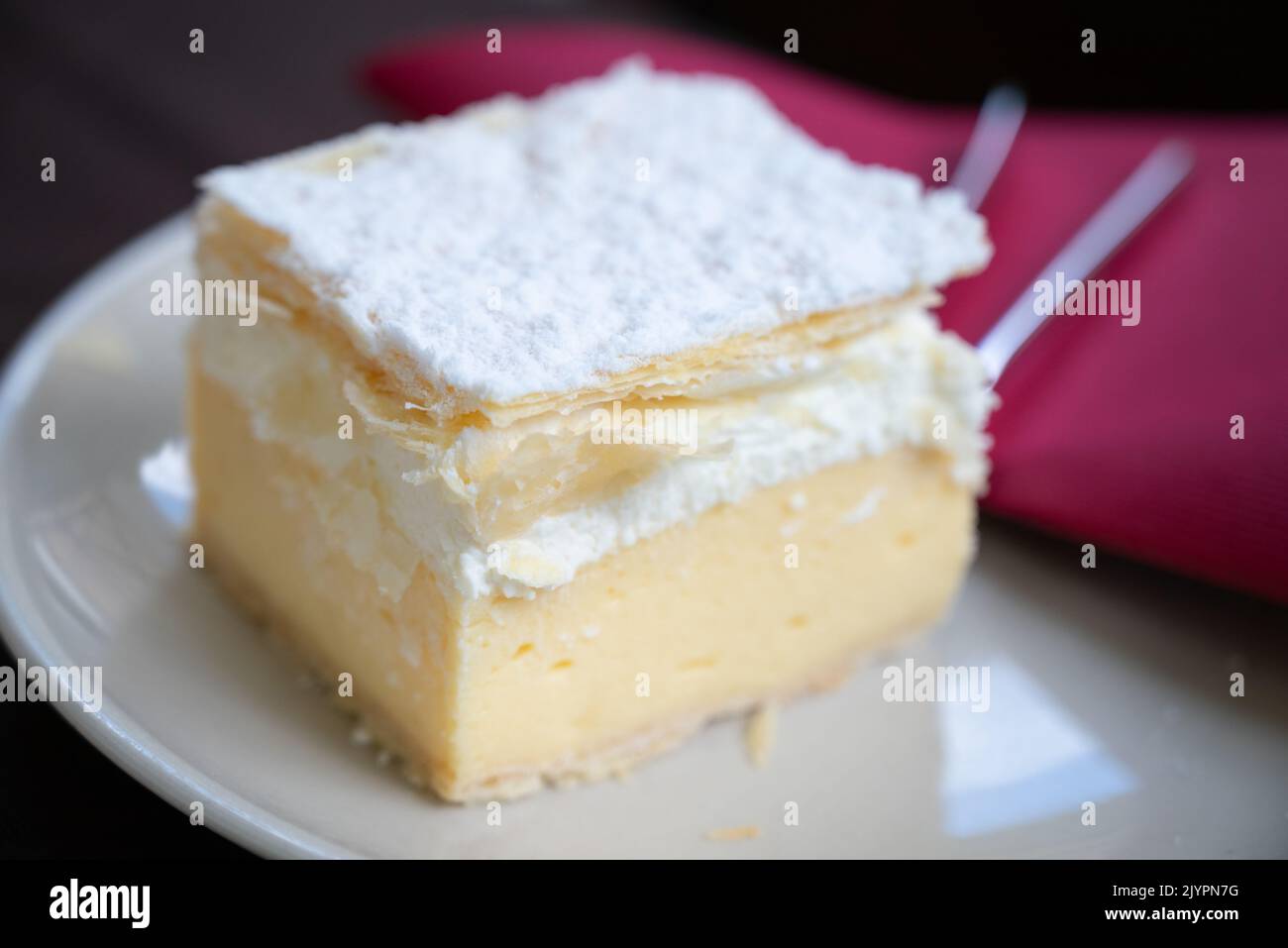 Close up of a Cremeschnitt, also known as vanilla slice or custard ...