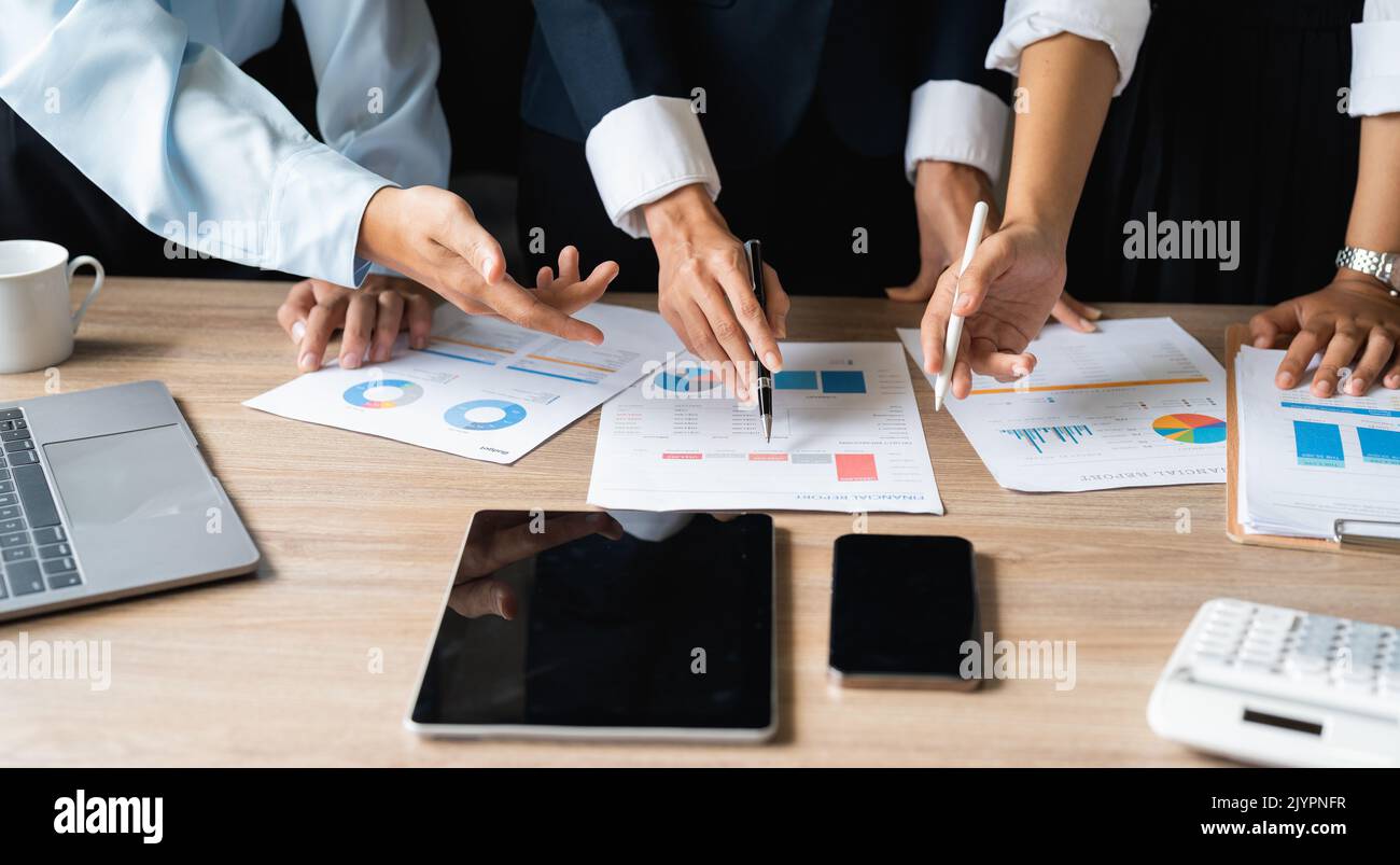 Team work process. Marketing strategy brainstorming. Paperwork and ...