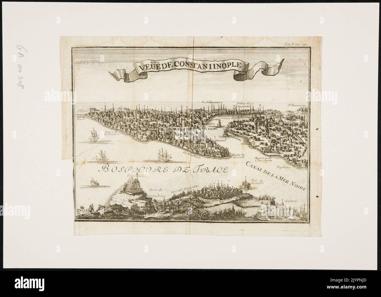 A historic panoramic view of Constantinople, showing prominent features ...