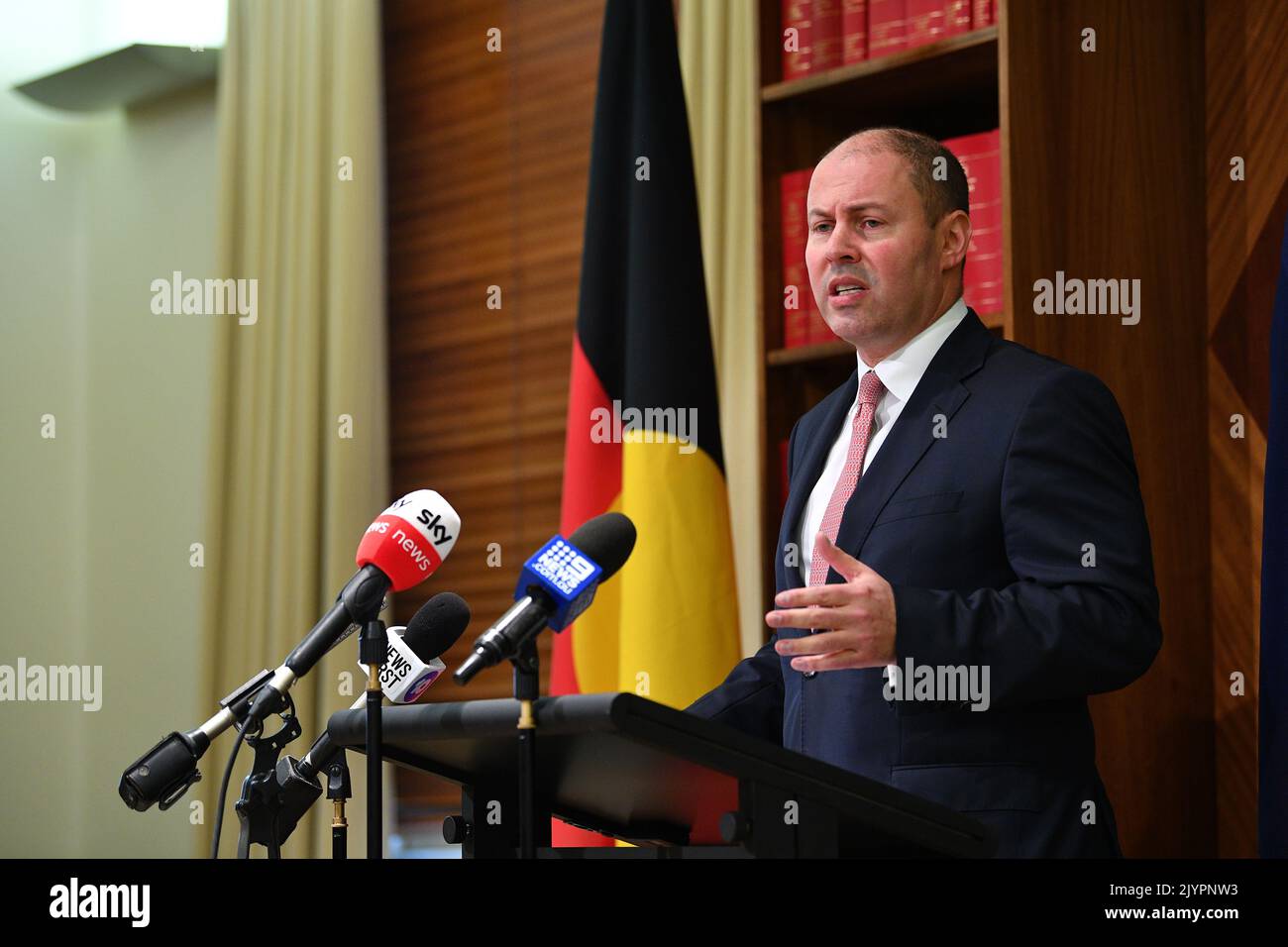 Treasurer Josh Frydenberg speaks to the media during a press conference ...