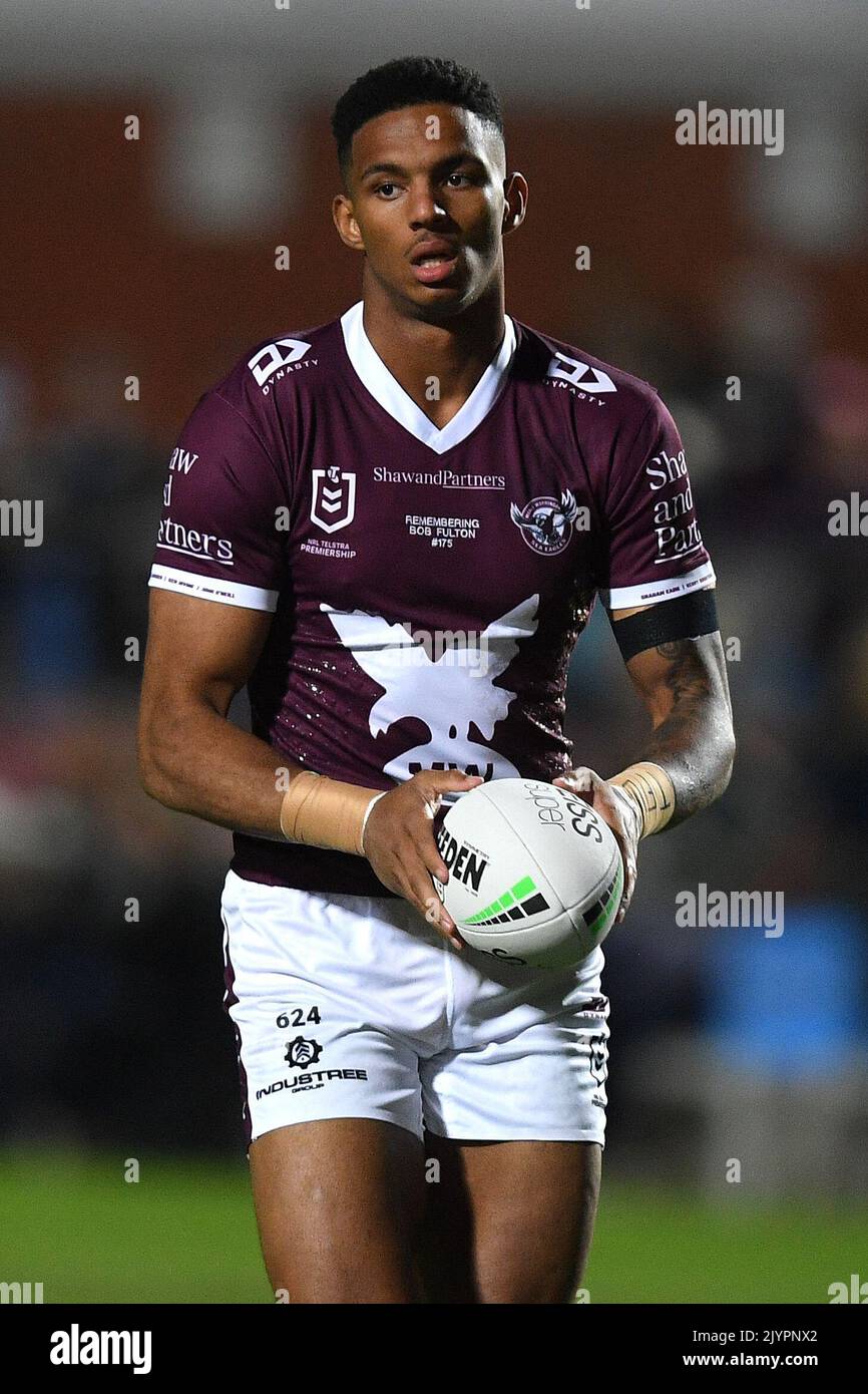 Jason Saab of the Sea Eagles during the warm up ahead of the Round 14 ...