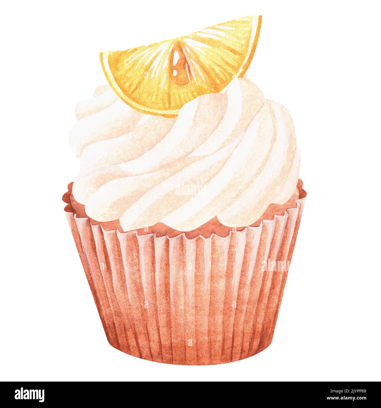 Lemon cupcake. Watercolor illustration. Isolated on a white background ...