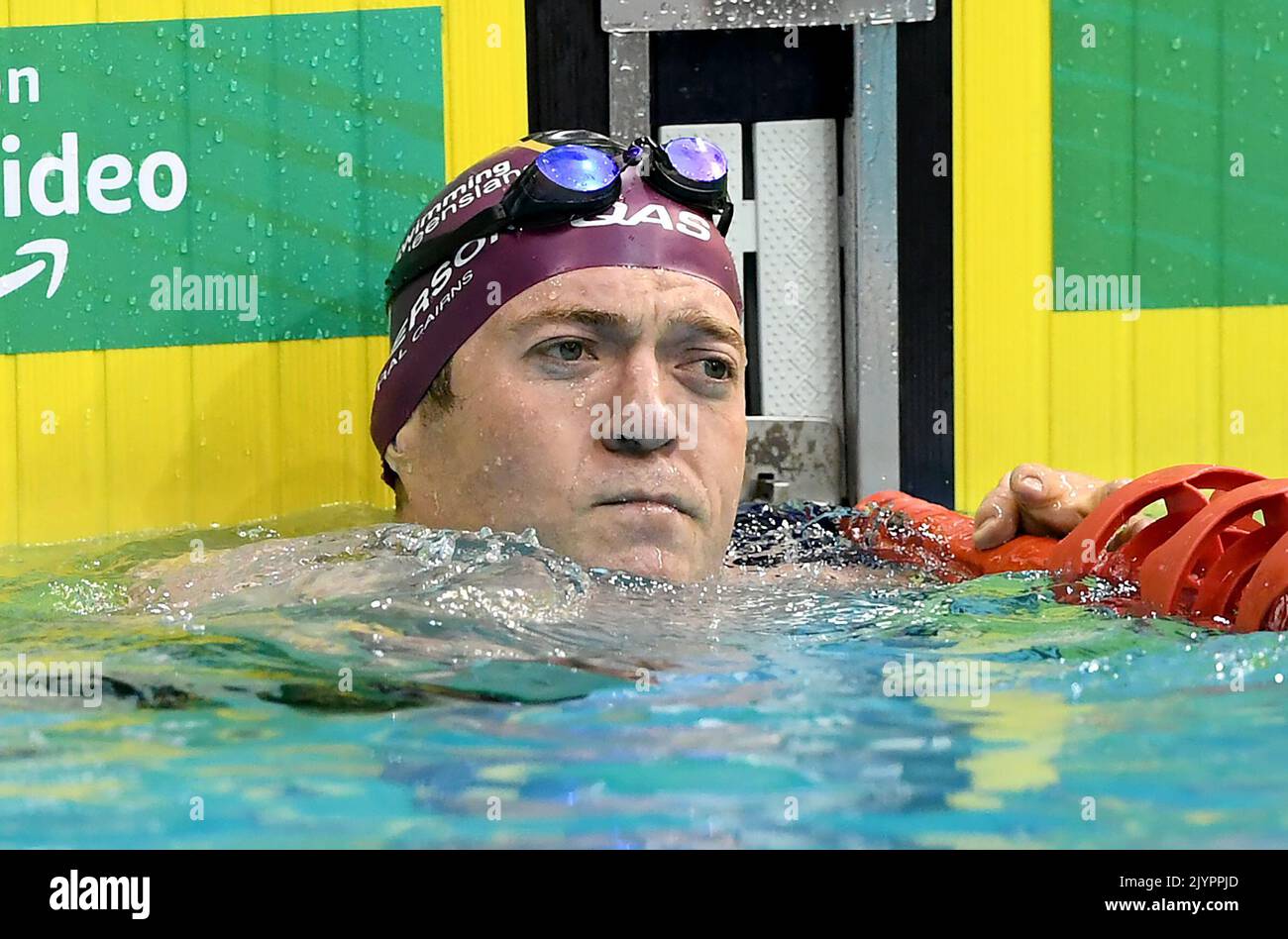 Grant Patterson looks on after swimming in the Men’s 200m Freestyle ...