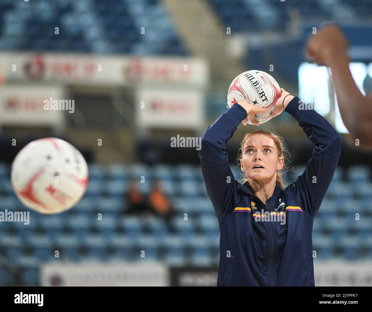 Steph Wood of the Lightning practicing before the Round 7 Super Netball ...
