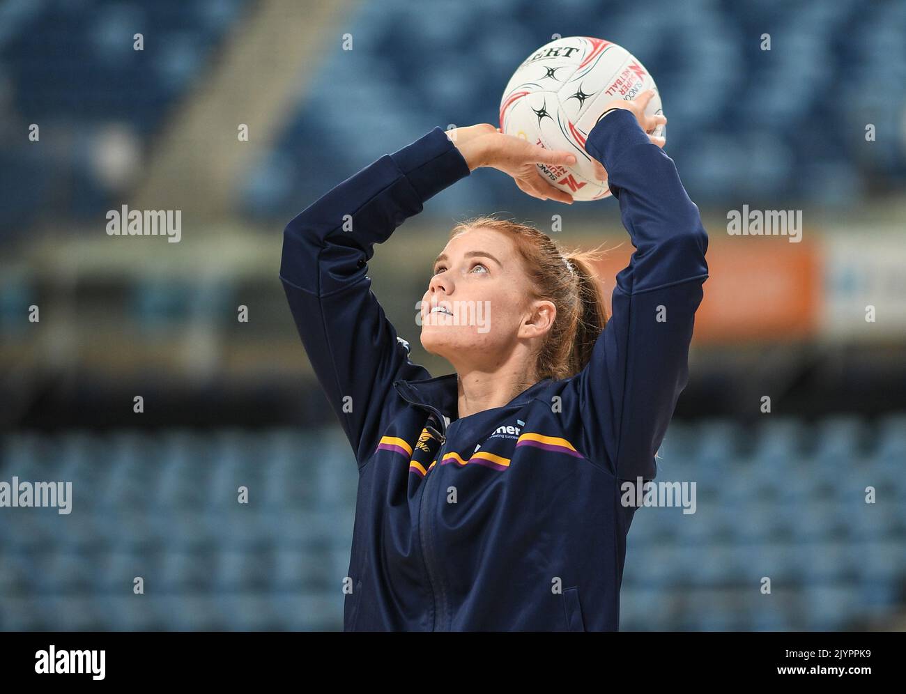 Steph Wood of the Lightning practicing before the Round 7 Super Netball ...