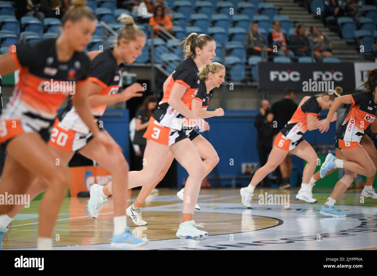 April Brandley of the Giants running ahead of the Round 7 Super Netball ...