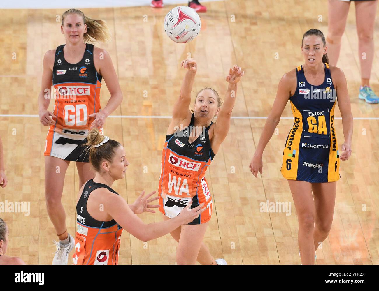 Maddie Hay of the Giants during the Round 7 Super Netball match between ...