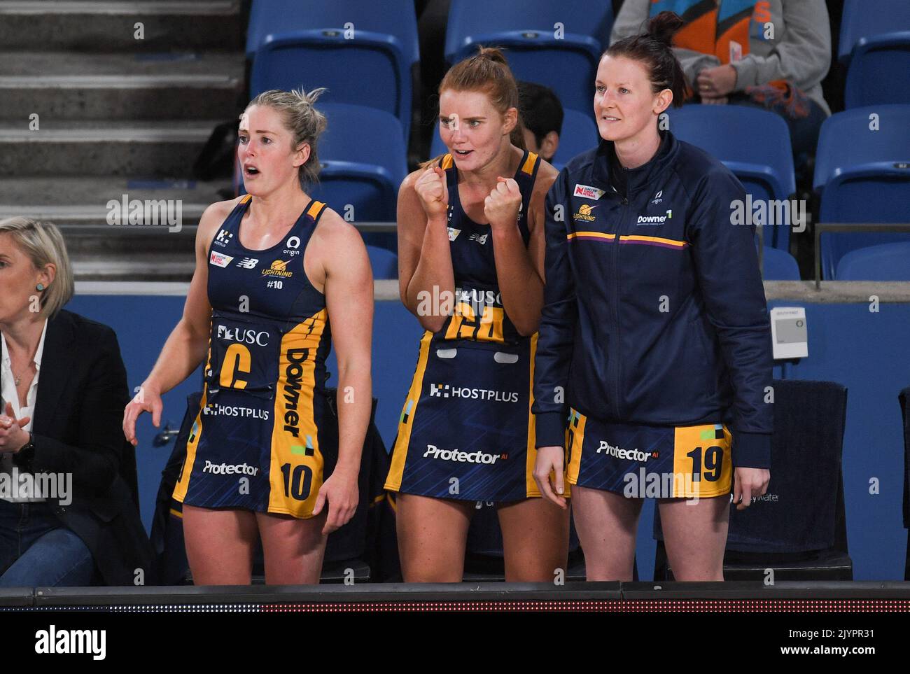 The Lightning bench celebrating during the Round 7 Super Netball match ...