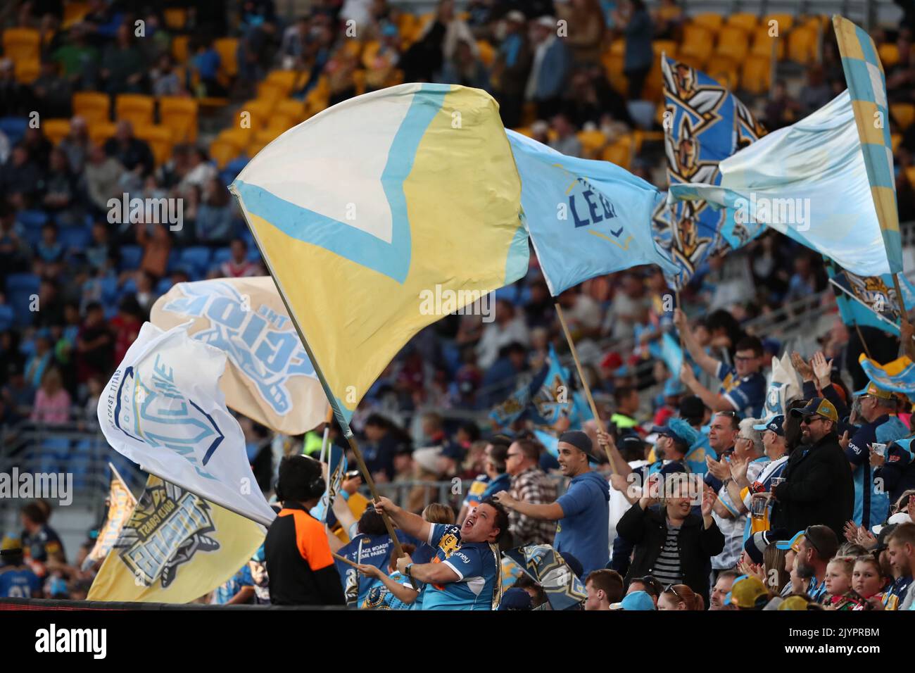 Titans fans celebrate a try during the Round 14 NRL match between Gold ...