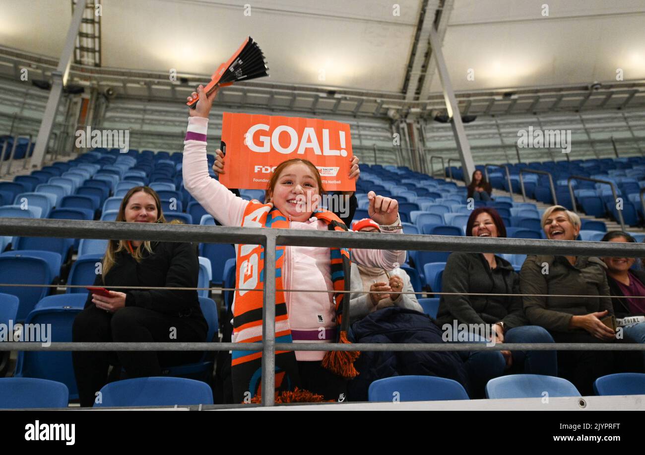 A fan dancing during the Round 7 Super Netball match between ...