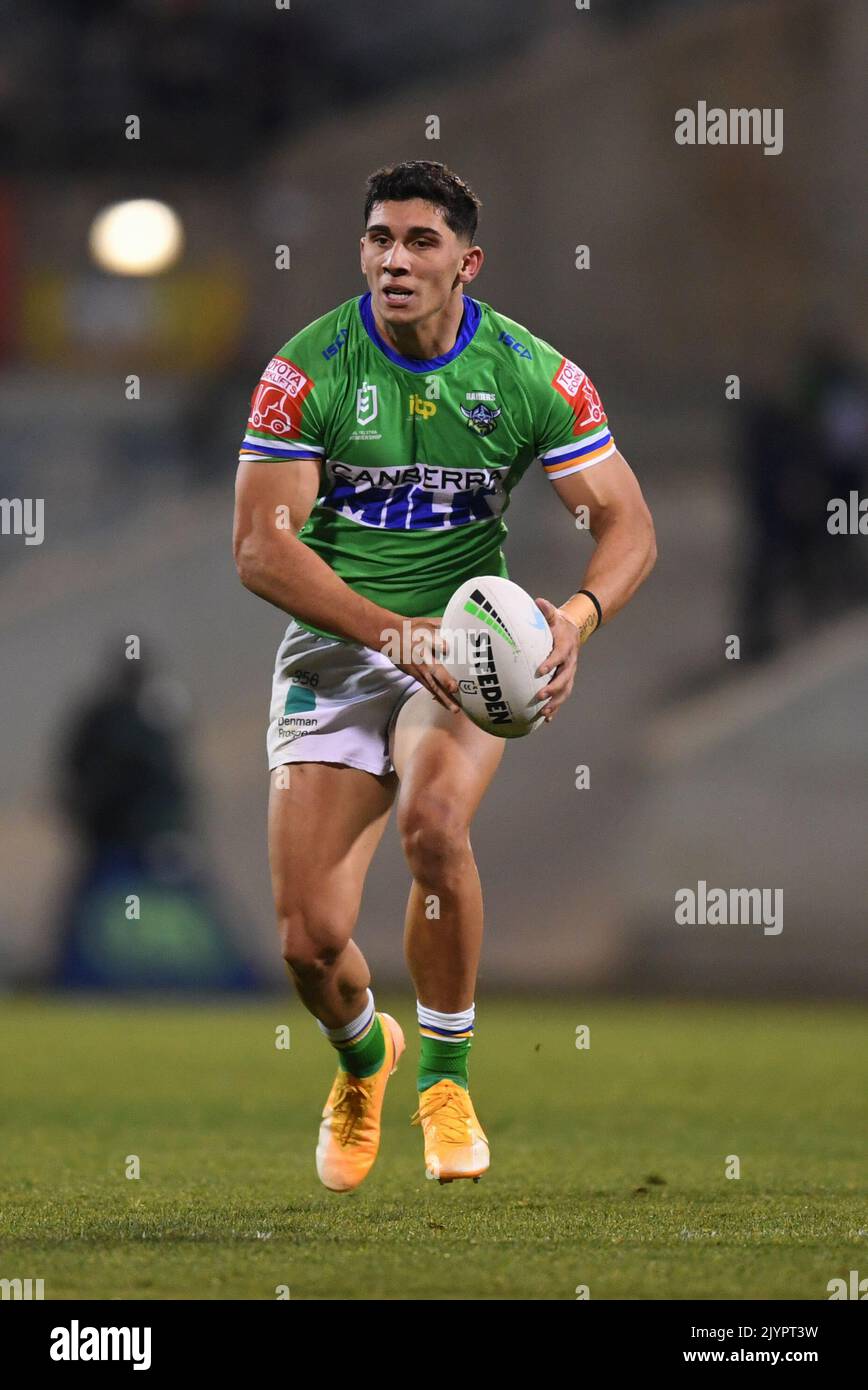 Bailey Simonsson of the Raiders in action during the Round 14 NRL match ...