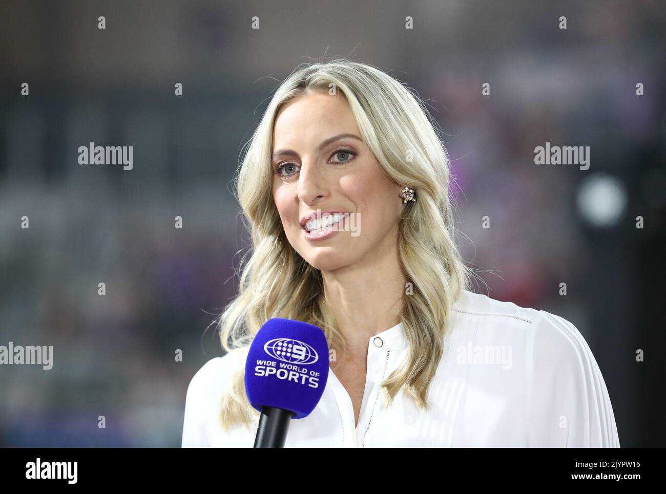 Commentator Laura Geitz during the Round 7 Super Netball match between ...
