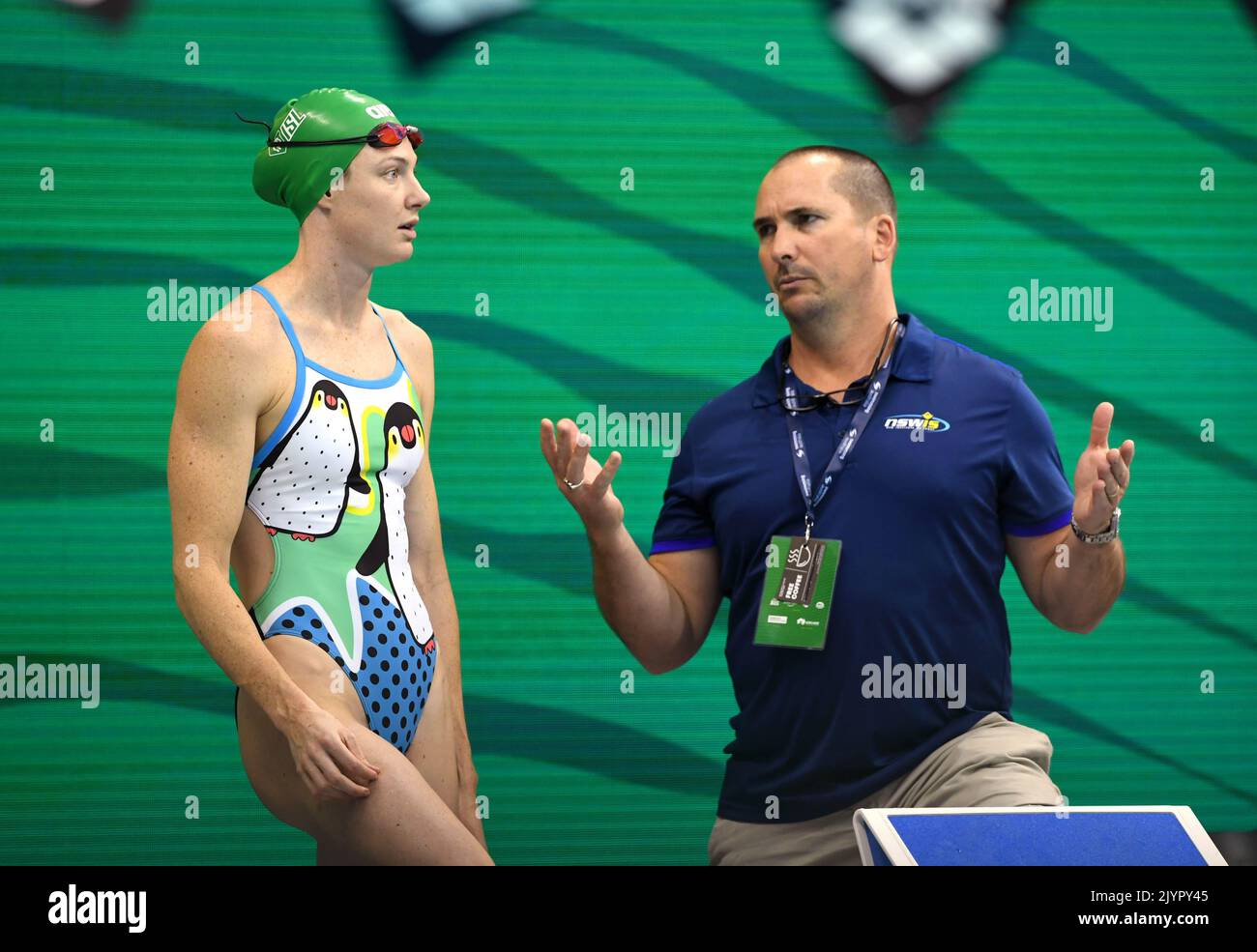 Cate Campbell is seen with coach Simon Cusack at the Australian ...