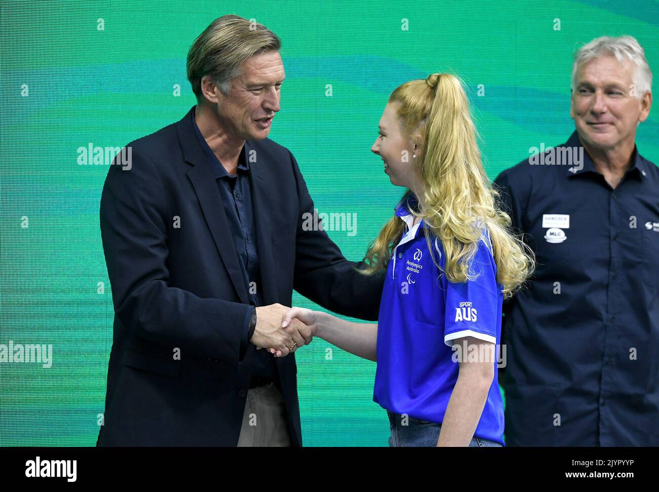 Swimming Australia chief executive Alex Baumann congratulates Lakeisha ...