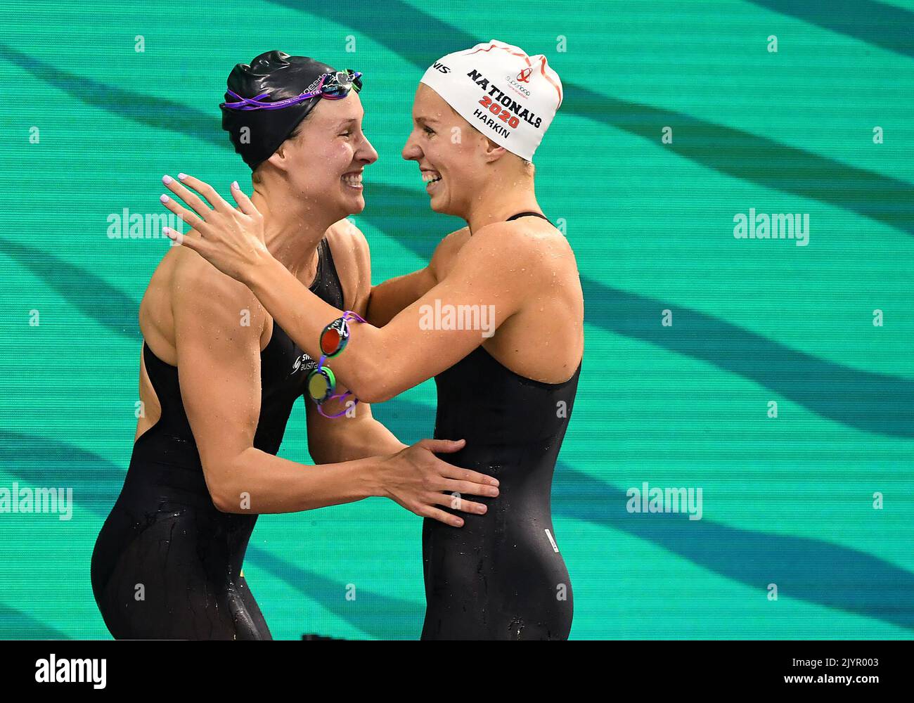Jessica Hansen (left) and Jenna Strauch celebrate following the Women’s ...
