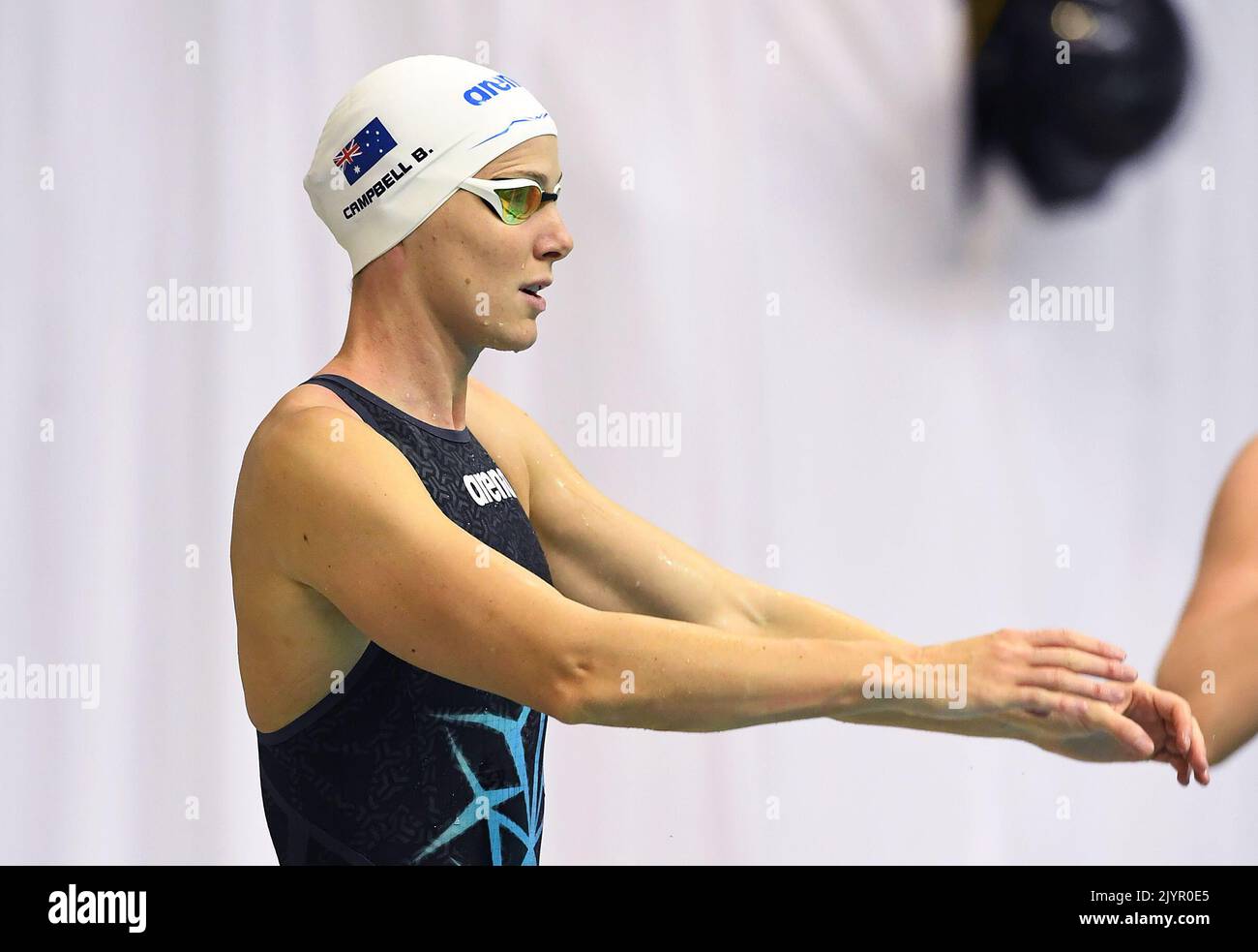 Bronte Campbell (centre) looks on prior to swimming the Women’s 50m ...