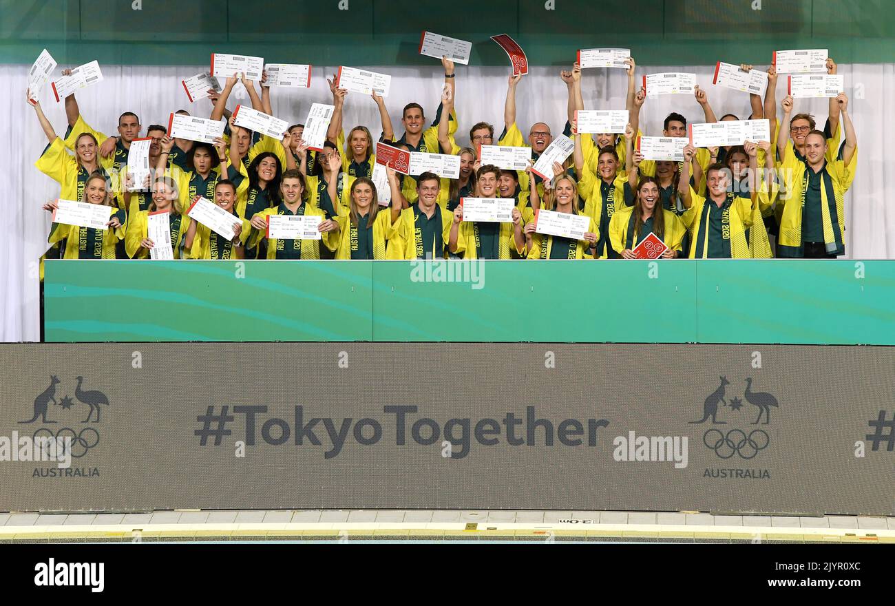 The Australian Swim Team pose for a photograph after the team was ...