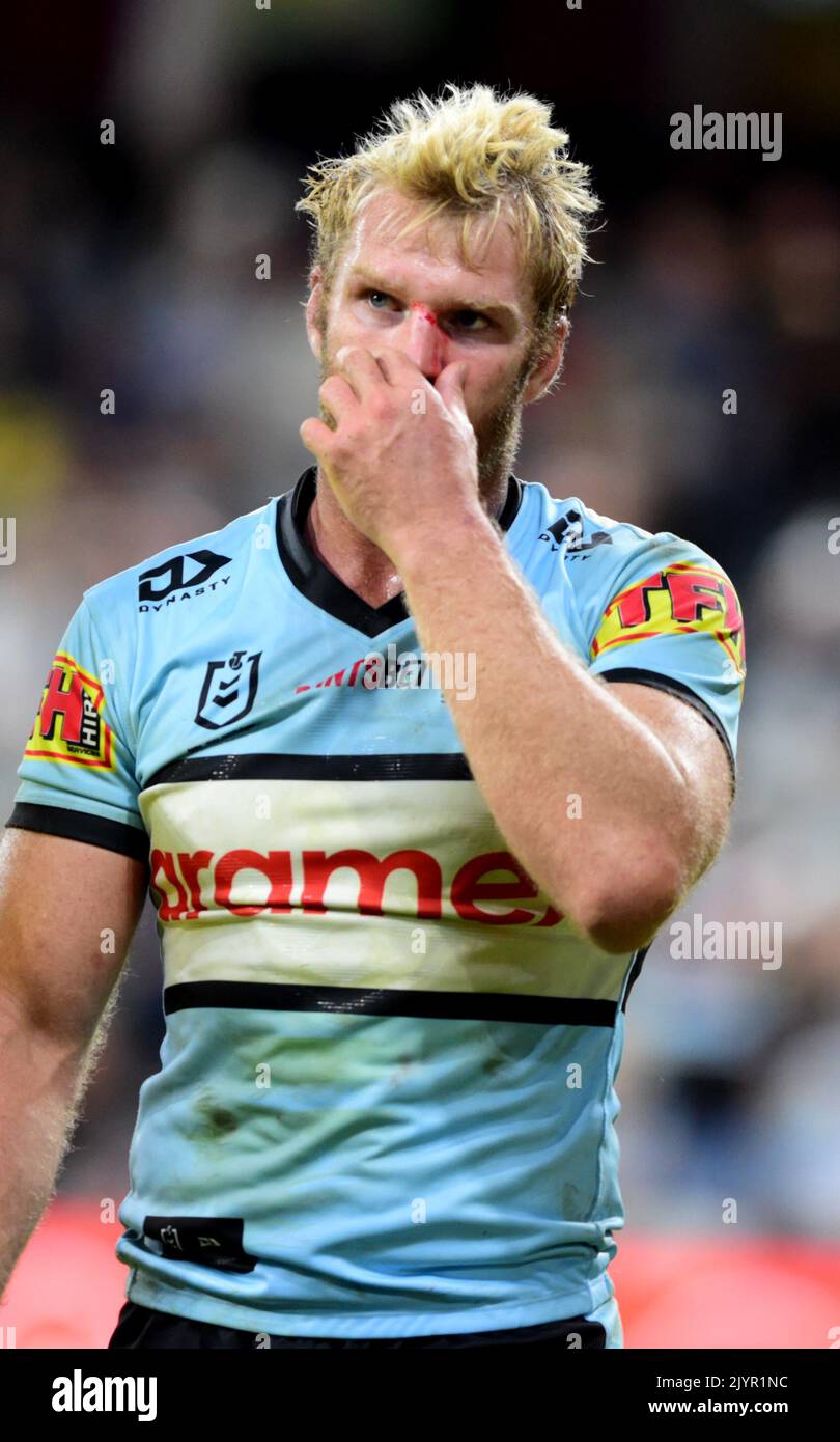 Aiden Tolman leaves the field during the Round 15 NRL match between the ...