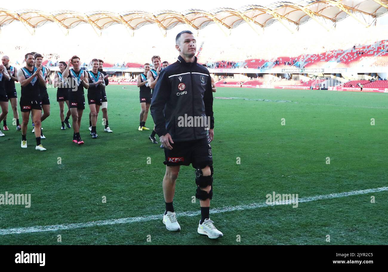 Robbie Gray of the Power walks off after his 250th game during the AFL ...