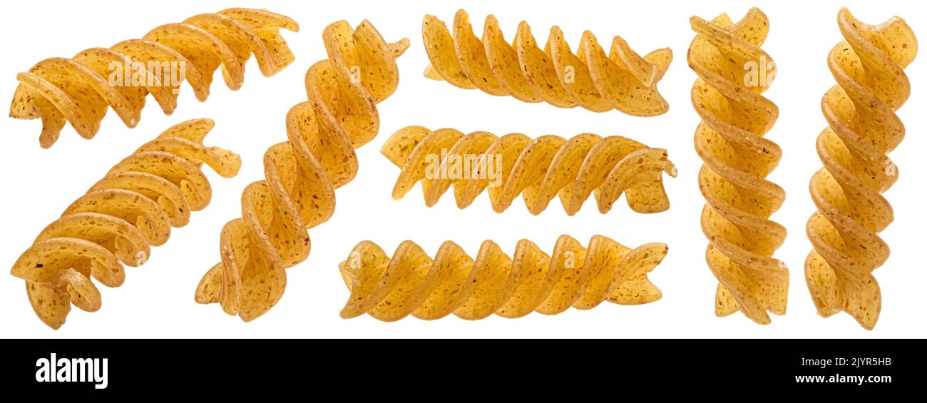 Wholegrain fusilli pasta isolated on white background Stock Photo - Alamy