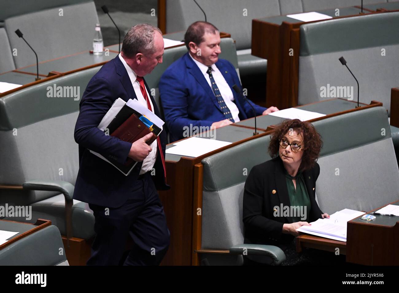 Nationals MP for the seat of Mallee Anne Webster (right) reacts as ...