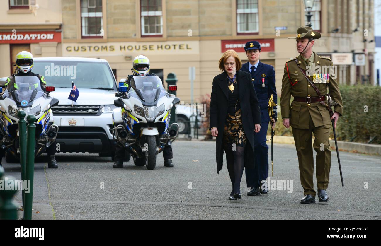 Tasmania's new Governor, HE Barbara Baker arrives at the opening of ...