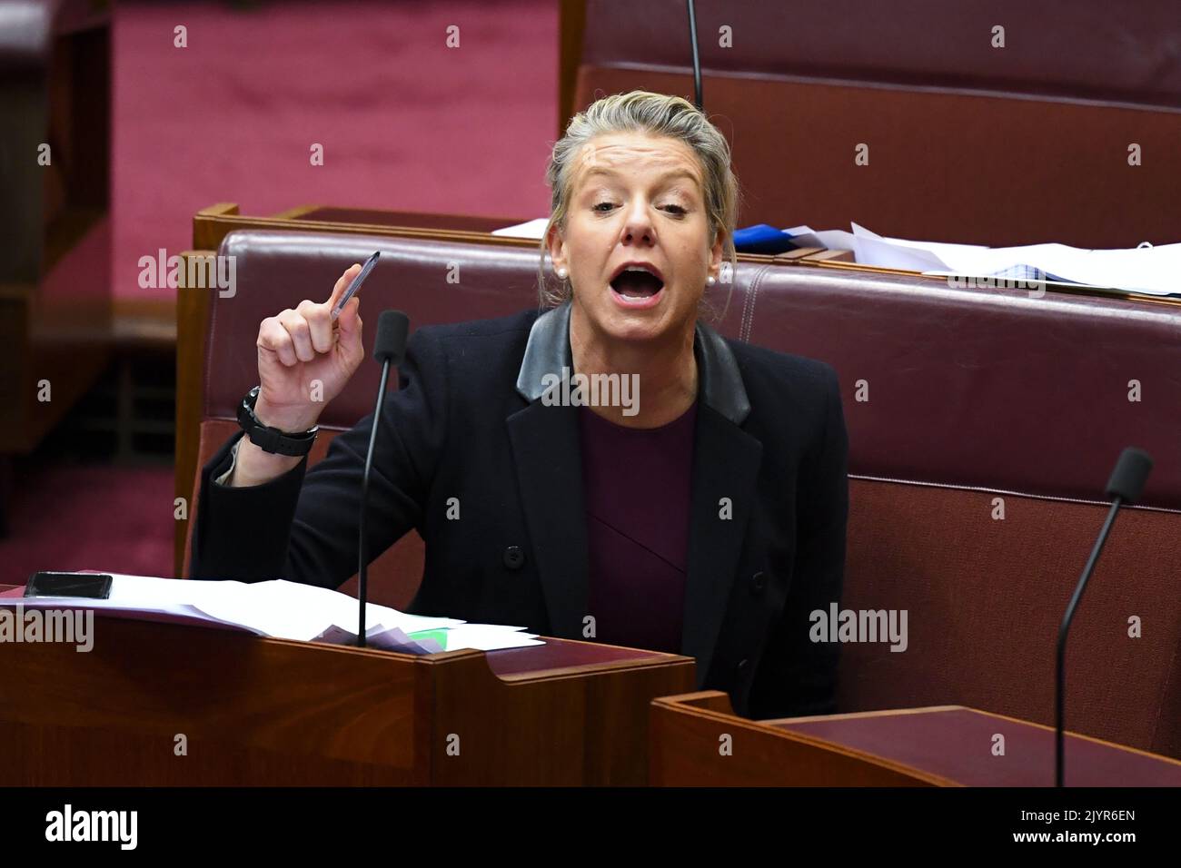 The leader of the Nationals in the Senate Bridget McKenzie reacts ...