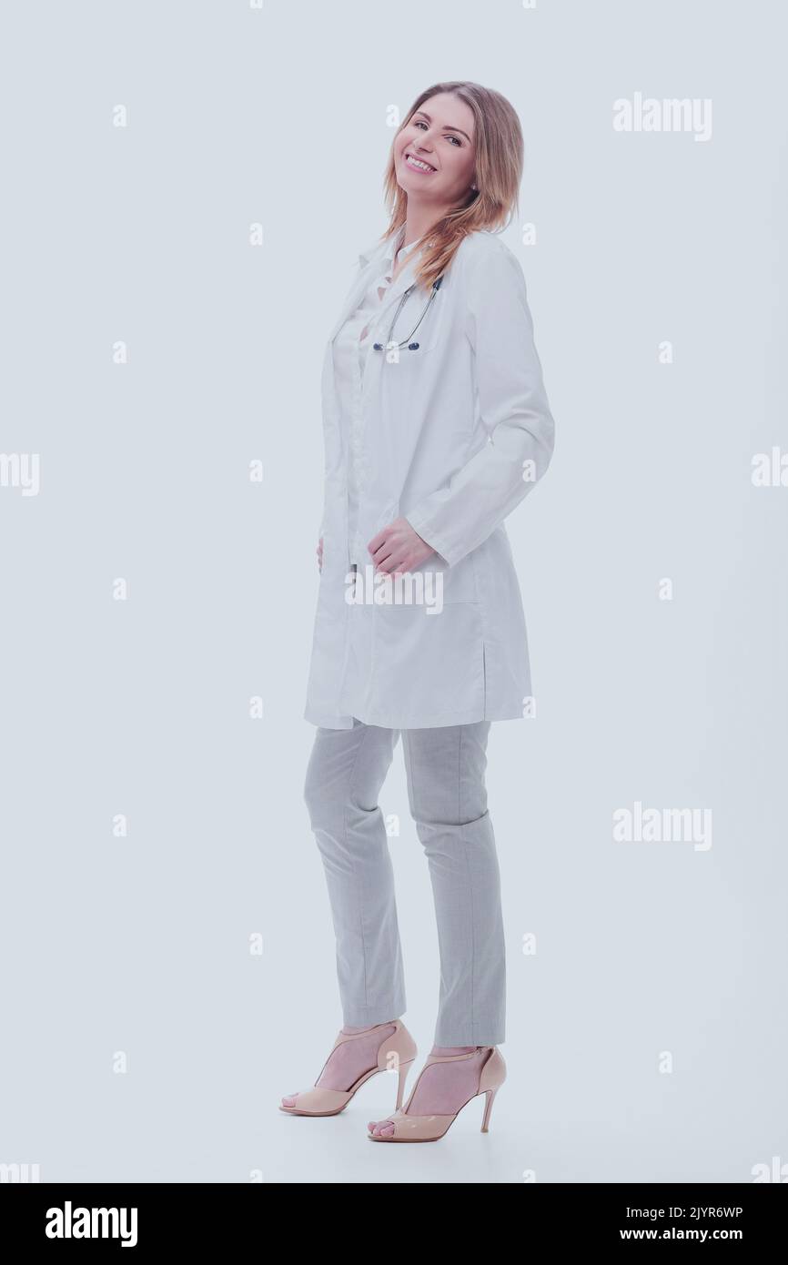 Successful business woman - isolated over a grey background Stock Photo ...