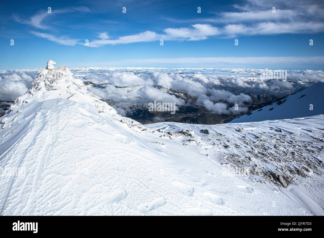 Snow-covered ridges of Mont Ventoux, Regional Nature Park, Vaucluse ...