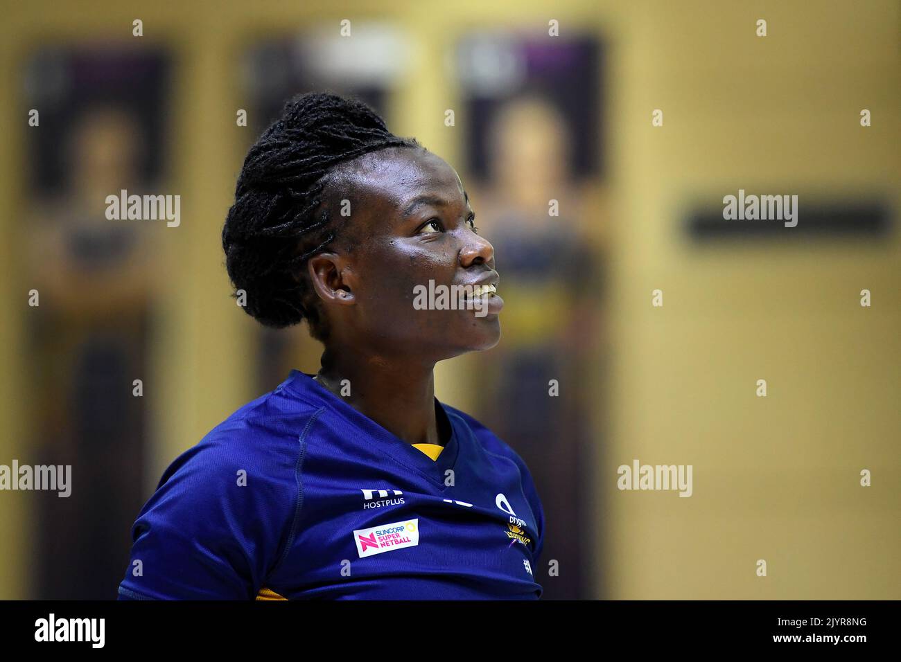 Peace Proscovia of the Lightning looks on during the Super Netball ...