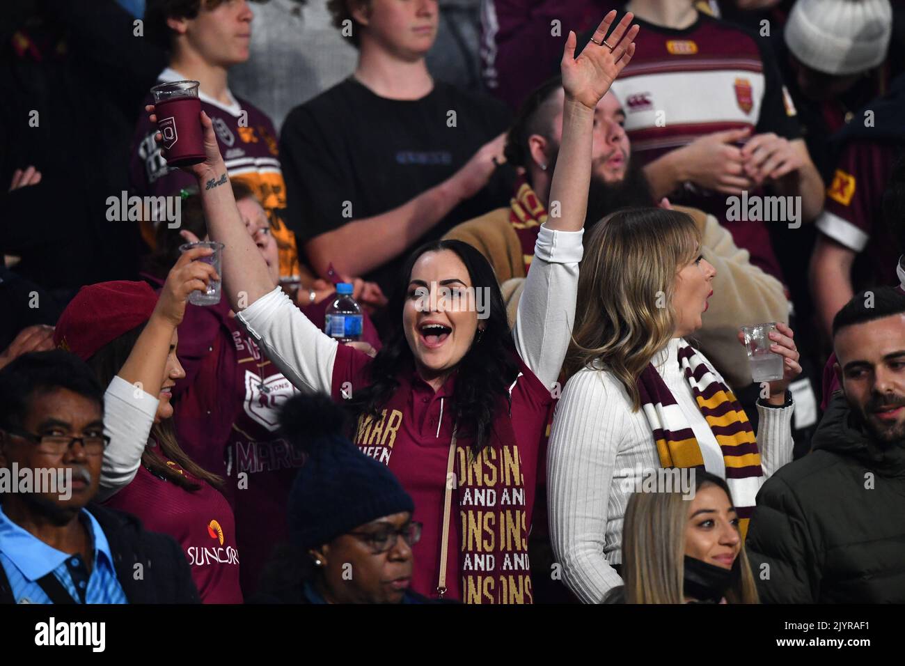 Fans are seen during Game 2 of the 2021 State of Origin series between ...