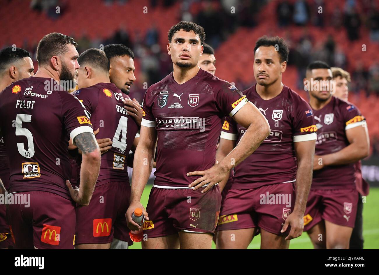 Queensland players look on after NSW won Game 2 of the 2021 State of ...