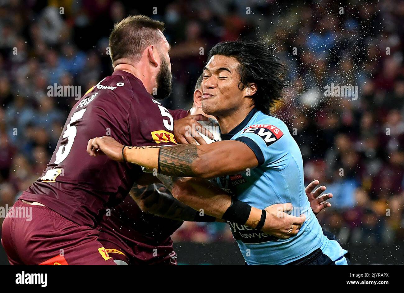 Blues player Brian To’o takes the ball up during Game 2 of the 2021 ...