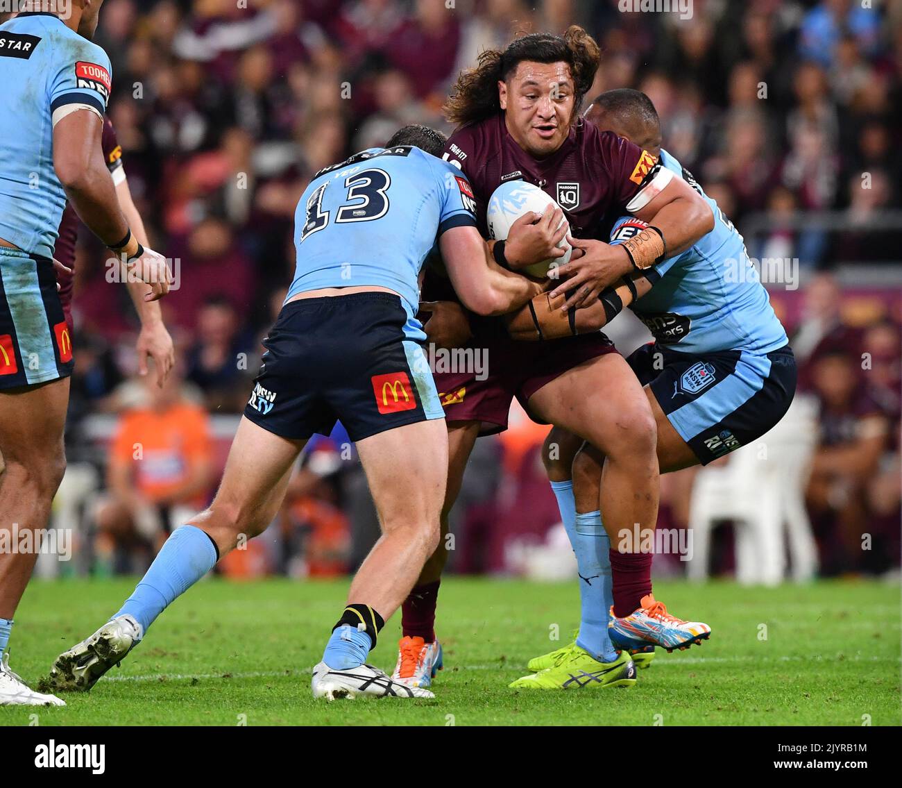 Josh Papalii (centre) of the Maroons in action during Game 2 of the ...