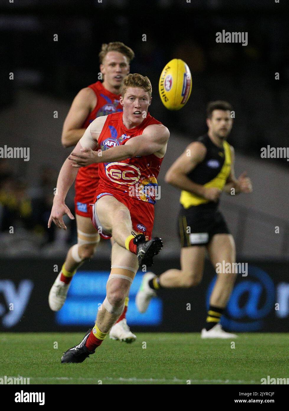 Matt Rowell of the Suns kicks forward during the Round 16 AFL match ...