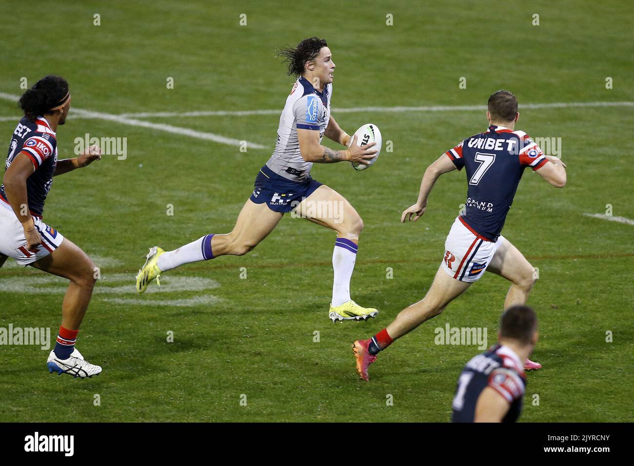 Nicho Hynes of the Storm finds space during the Round 16 NRL match ...