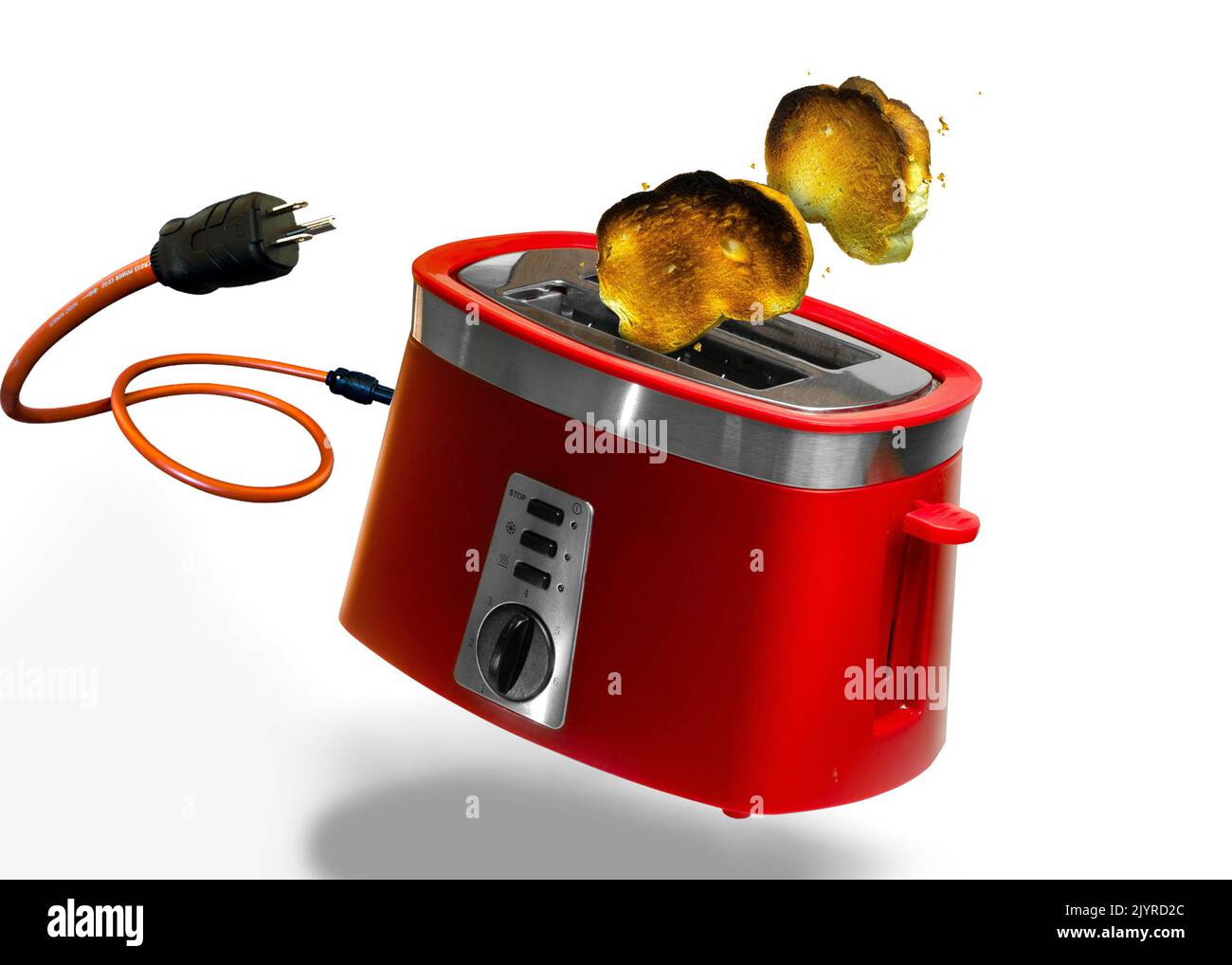 Red toaster floating on white background Stock Photo - Alamy