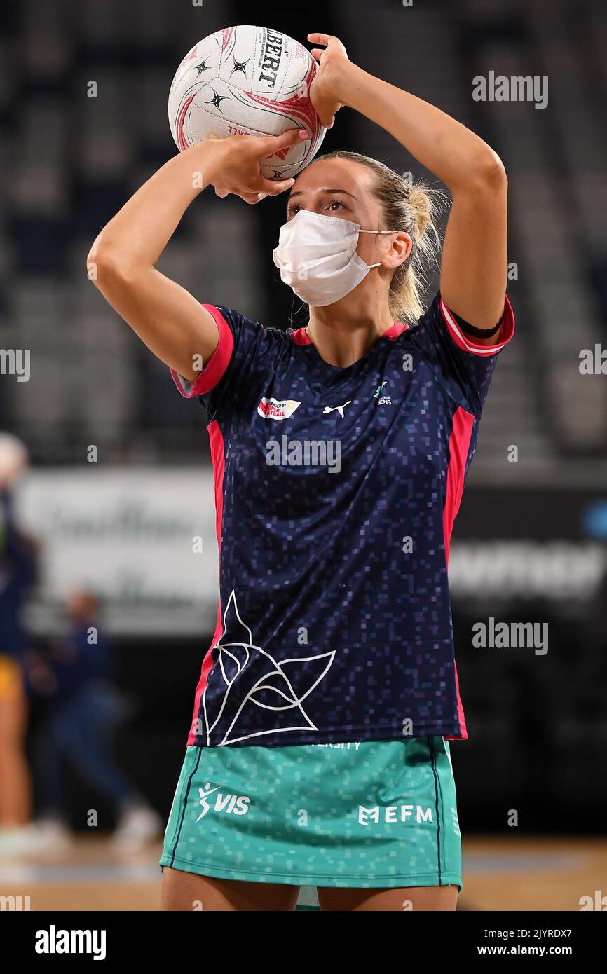 Ruby Barkmeyer of the Vixens warms up ahead of the Super Netball Round ...