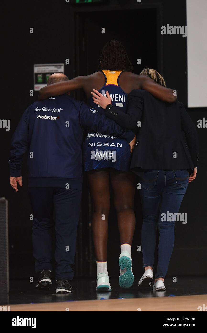 Phumza Maweni of the Lightning (centre) exits the court after ...