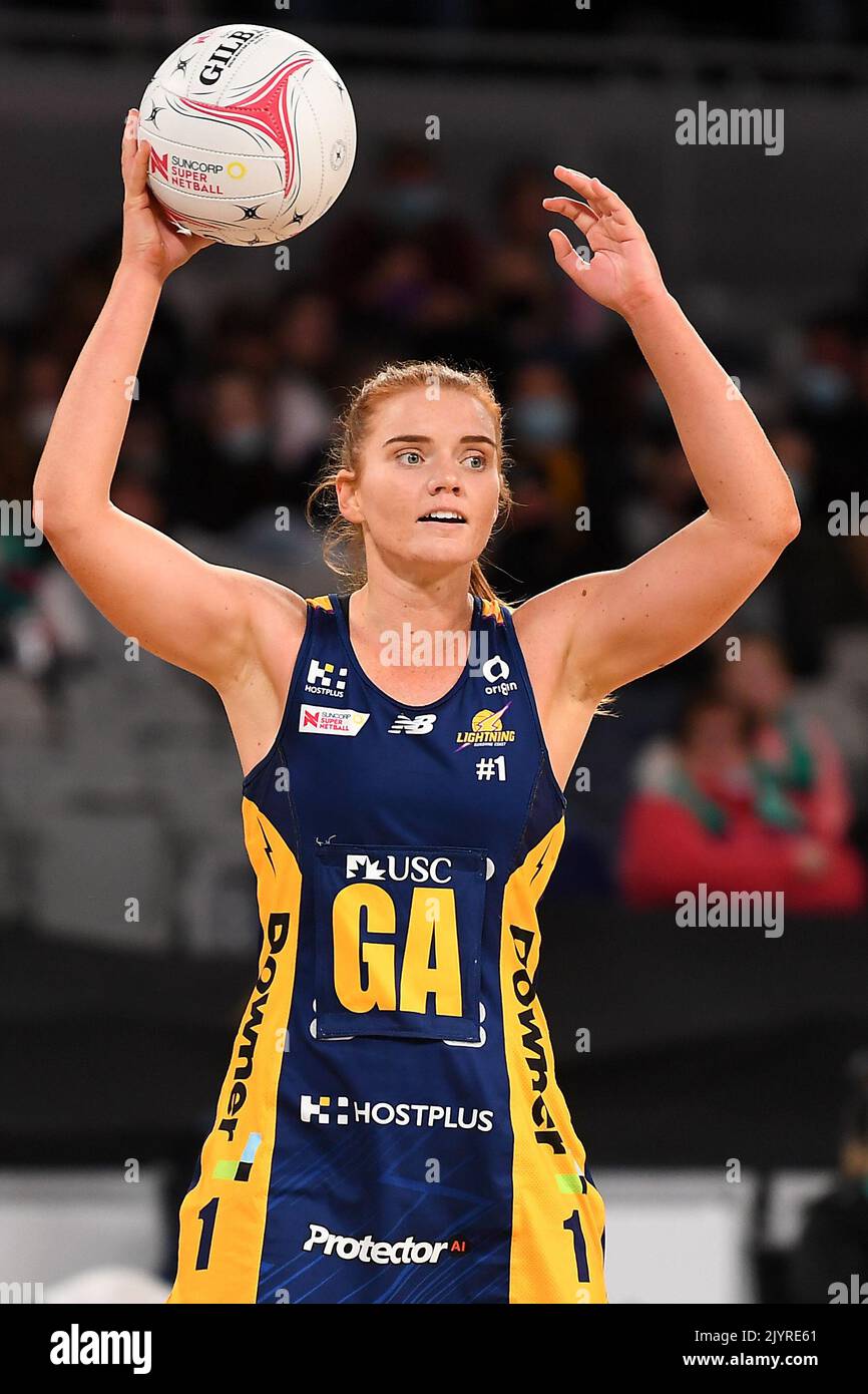 Steph Wood of the Lightning in action during the Super Netball Round 9 ...