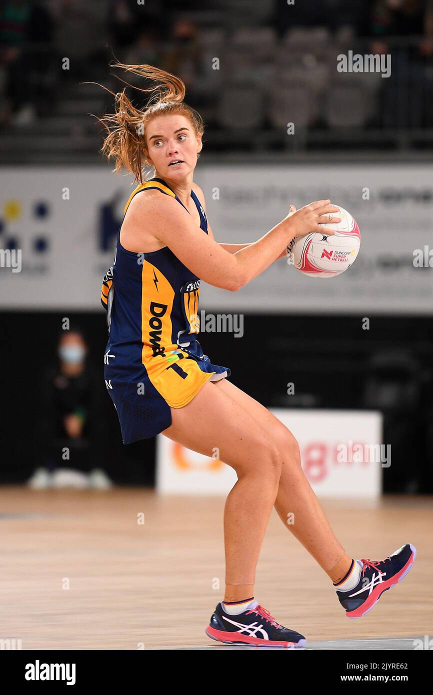 Steph Wood of the Lightning in action during the Super Netball Round 9 ...