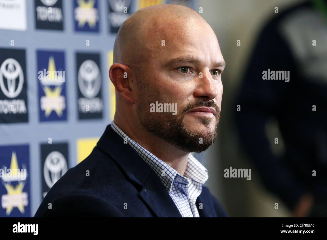 Cowboys assistant coach Dean Young talks to media after the NRL Round ...