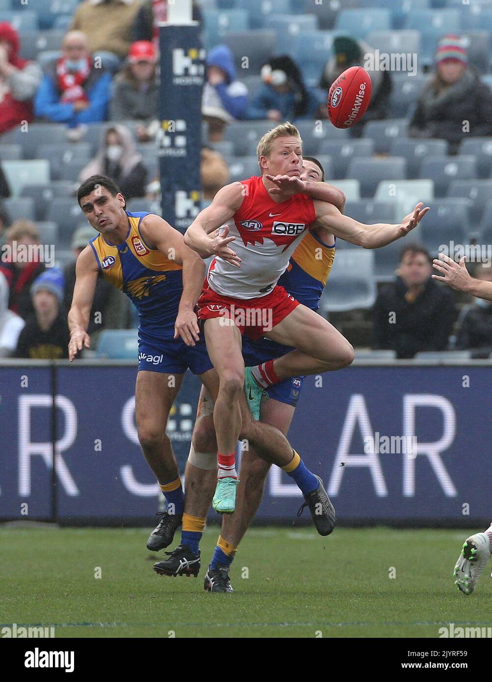 Isaac Heeney of the Swans attempts to mark during the Round 16 AFL ...