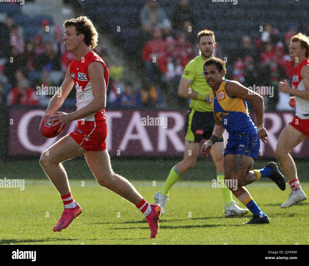 Nick Blakey of the Swans runs forward during the Round 16 AFL match ...