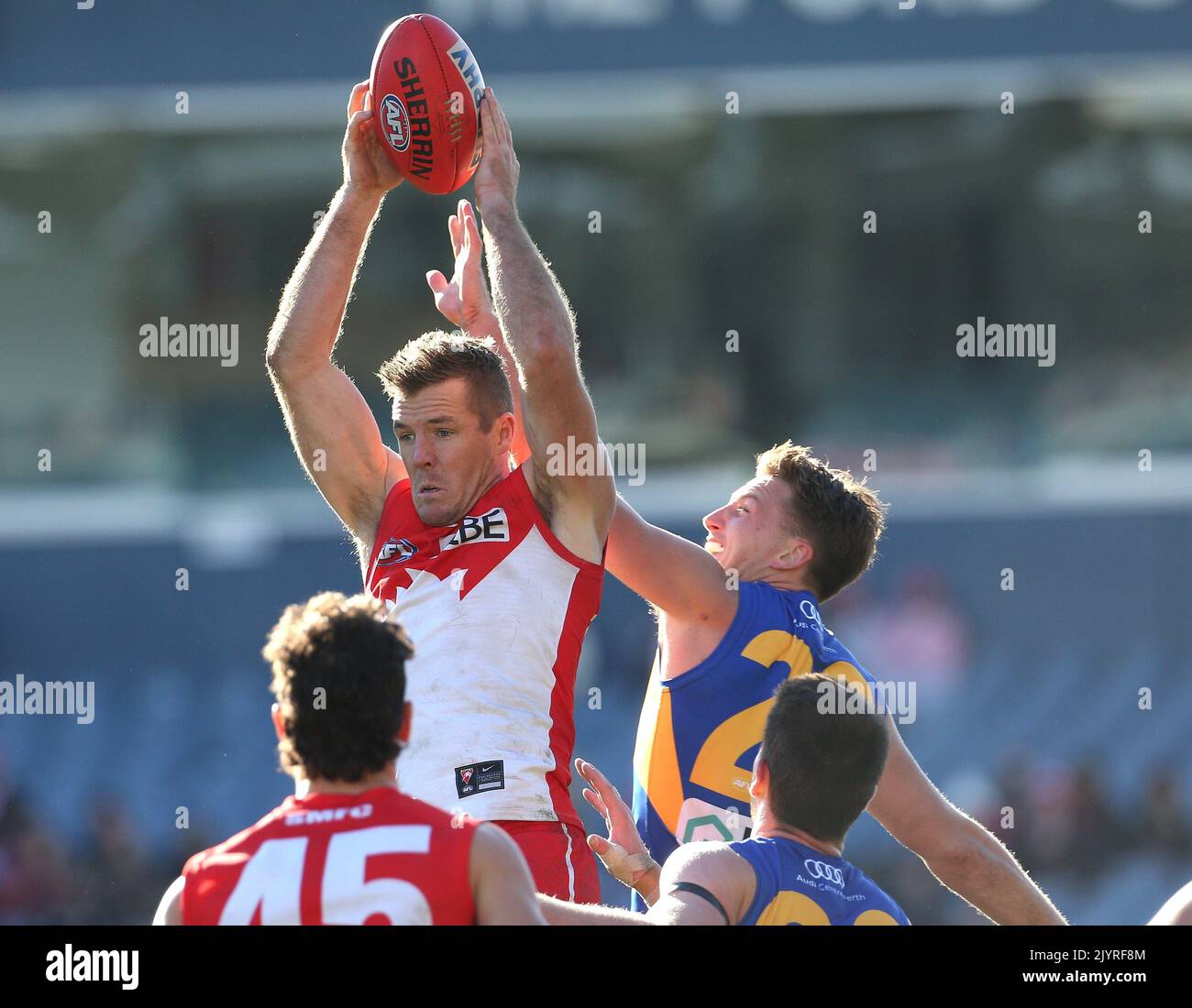 Luke Parker of the Swans marks during the Round 16 AFL match between ...