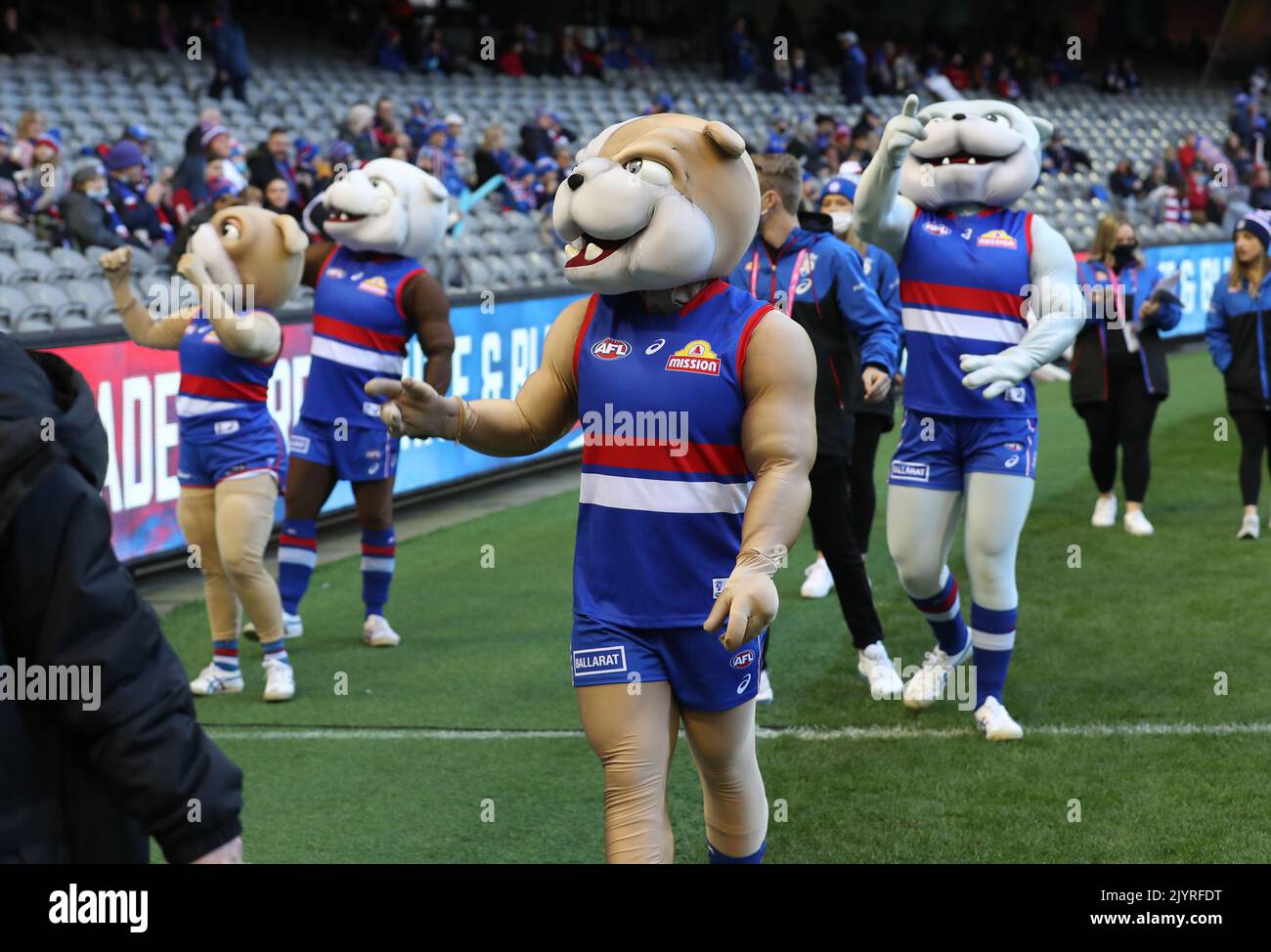 Bulldogs mascots before the Round 16 AFL match between the Western Bulldogs and North Melbourne ...