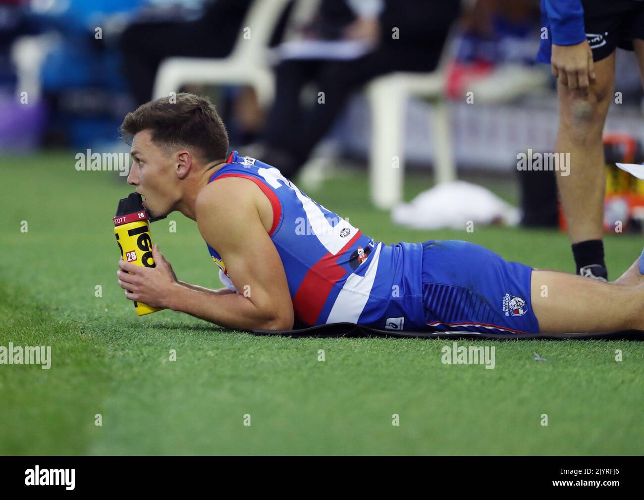 Anthony Scott on the sideline for the Bulldogs during the Round 16 AFL ...