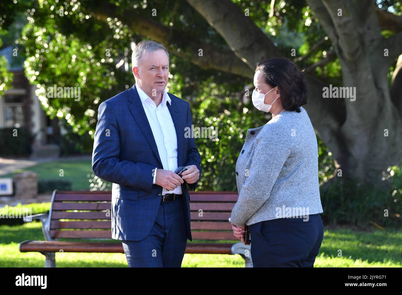 Australian Opposition Leader Anthony Albanese (left) is seen speaking ...