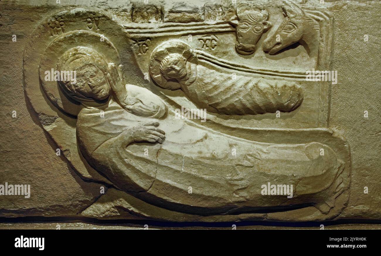 Marble slab with relief representation of the nativity hi-res stock ...