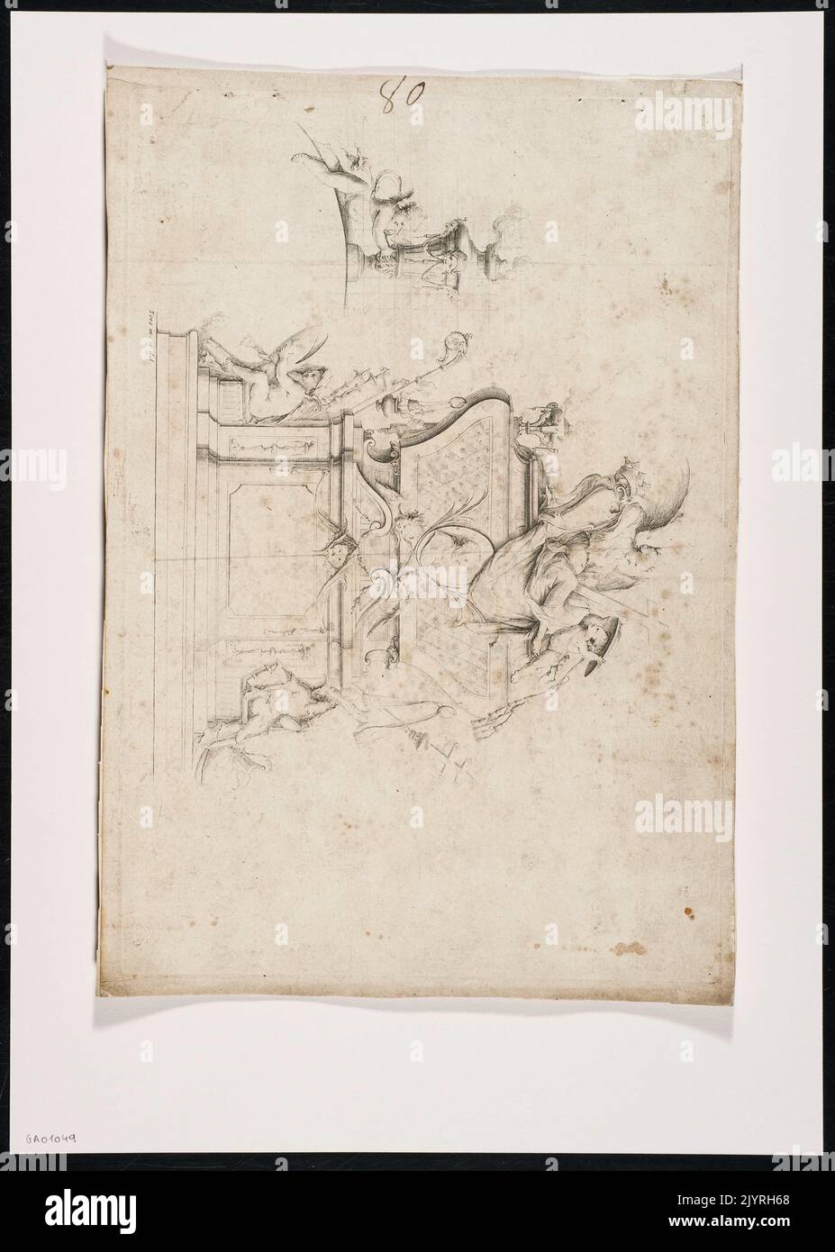 This grave monument features a bishop’s staff and miter, symbols of the ...